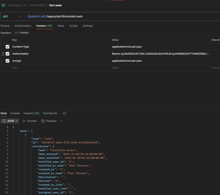 SuiteCRM V8 API Guide: Authenticate, Retrieve, and Manage Leads with Postman